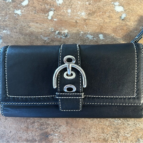 Coach | Bags | Black Leather Coach Wallet With Silver Buckle | Poshmark